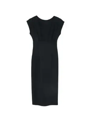 CARLA G. Pleated V-back Midi Dress - Black