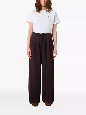 MSGM Pleated Logo-embroidered Straight Trousers