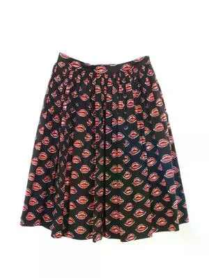 Prada 2010s Lip-pattern Midi Skirt - Black