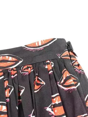 Prada 2010s Lip-pattern Midi Skirt - Black