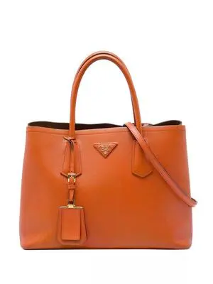 Prada 2013-2026 Large Saffiano Cuir Double Satchel - Orange