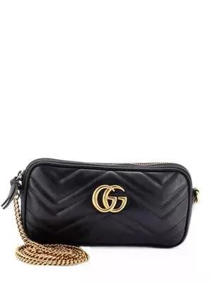 Gucci Gg Marmont Chain Matelasse Leather Mini Crossbody Bag - Black
