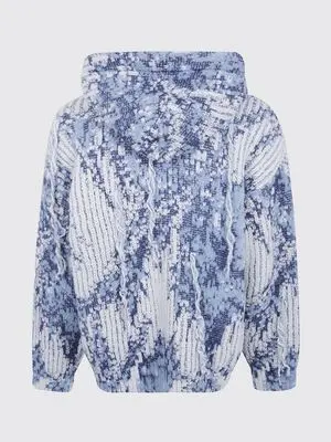 LANEUS Distressed-effect Abstract-print Knit Hoodie In A Wool Blend