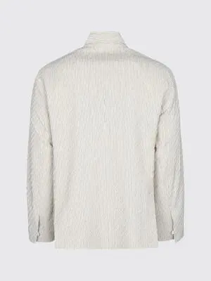 Jacquemus The Palmier Striped Linen Blend Jacket With Mandarin Collar - White