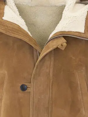 YVES SALOMON Single-breasted Suede Leather Hooded Coat