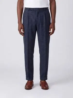 PT TORINO Check Tailored Trousers In Virgin Wool And Cashmere With Pleats - Blue