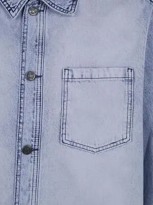 LES DEUX Cotton Denim Shirt With Classic Collar And Patch Pocket