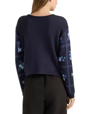 NVLT Patchwork Jacquard Cardigan Sweater - Navy