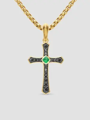 David Yurman Knife Edge Cross Amulet In 18k Yellow Gold - Emerald