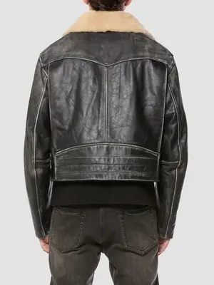 PURPLE BRAND Faux-shearling Collar Leather Moto Jacket