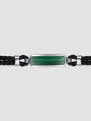 GABRIEL & CO Contemporary Sterling Leather & Malachite Id Bracelet