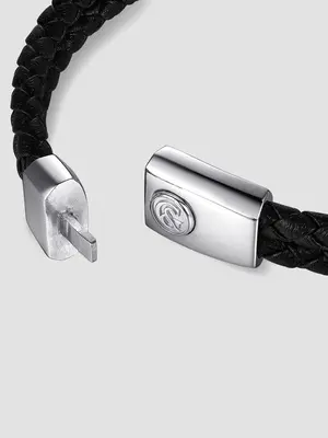 GABRIEL & CO Contemporary Sterling Leather & Malachite Id Bracelet