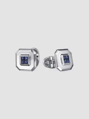 GABRIEL & CO Geo Sterling & Princess-cut Sapphire Octagon Cufflinks - Silver