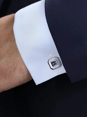 GABRIEL & CO Geo Sterling & Princess-cut Sapphire Octagon Cufflinks