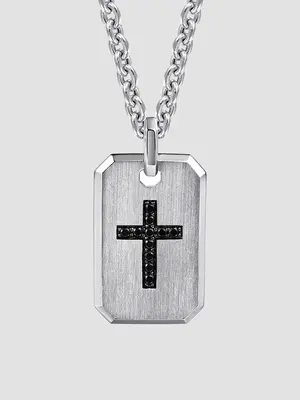 GABRIEL & CO Modern Relics Sterling & Black Spinel Cross Dog Tag Pendant - Silver