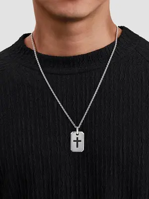 GABRIEL & CO Modern Relics Sterling & Black Spinel Cross Dog Tag Pendant