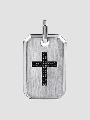 GABRIEL & CO Modern Relics Sterling & Black Spinel Cross Dog Tag Pendant