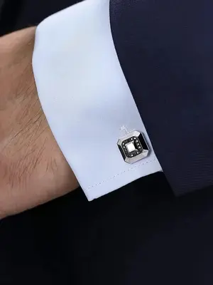 GABRIEL & CO Geo Sterling & Black Spinel Octagon Cufflinks