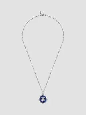 GABRIEL & CO Polaris Sterling Silver, 0.06 Tcw Diamond And Lapis Lazuli Compass Pendant Necklace - Blue