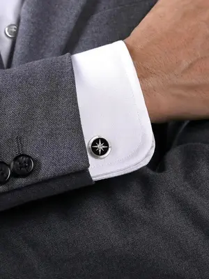 GABRIEL & CO Polaris Sterling Black Onyx & 0.09 Tcw Diamond Compass Cufflinks