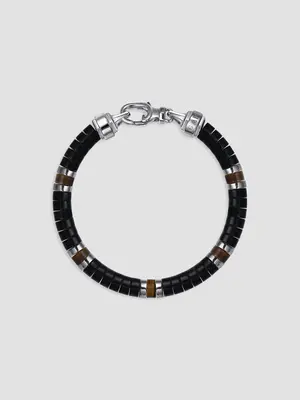 GABRIEL & CO Contemporary Sterling Onyx & Tiger's Eye Beaded Bracelet - Silver
