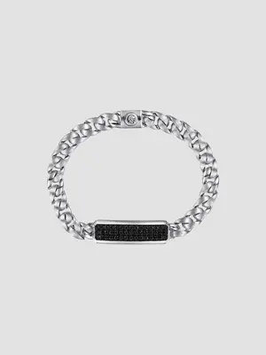GABRIEL & CO Classic Sterling & Black Spinel Cuban Link Id Bracelet - Silver