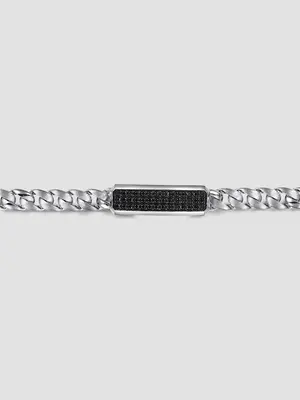 GABRIEL & CO Classic Sterling & Black Spinel Cuban Link Id Bracelet
