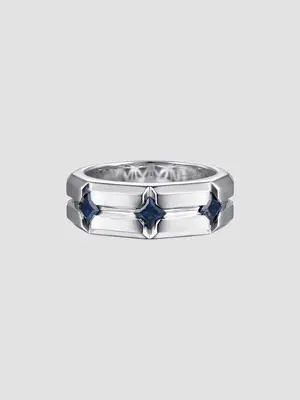 GABRIEL & CO Geo Sterling & Sapphire Wide Band Ring - Silver