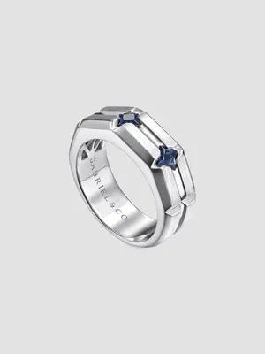 GABRIEL & CO Geo Sterling & Sapphire Wide Band Ring
