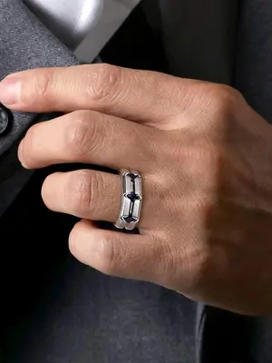 GABRIEL & CO Geo Sterling & Sapphire Wide Band Ring