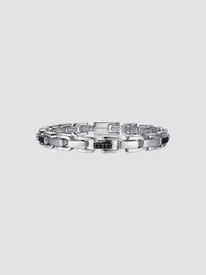 GABRIEL & CO Contemporary Sterling & Black Spinel Cylindrical Link Chain Bracelet - Silver