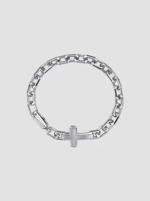 GABRIEL & CO Contemporary Sterling Faceted Link Cross Chain Bracelet - Silver