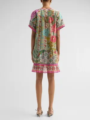 Johnny Was Lolieta Cotton-silk-blend Mini Dress
