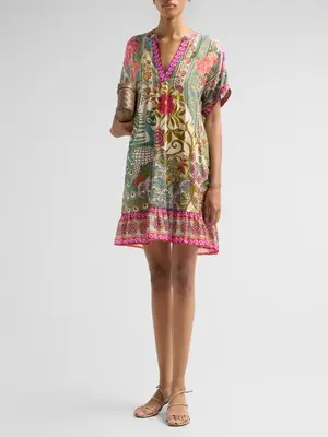 Johnny Was Lolieta Cotton-silk-blend Mini Dress