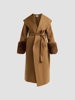 Apparis Jill Faux-mink Fur Cuff Wool Belted Coat