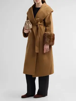 Apparis Jill Faux-mink Fur Cuff Wool Belted Coat