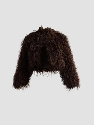 Apparis Ginette Faux-mongolian Fur Short Jacket - Deep Brown
