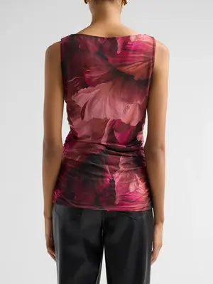 Johnny Was Boat Neck Ruched Mesh Top