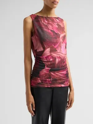 Johnny Was Boat Neck Ruched Mesh Top