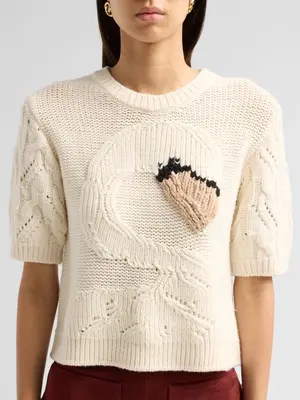 Tanya Taylor Baxter Wool Swan Pointelle Sweater