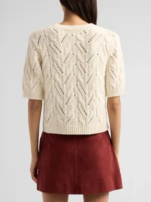 Tanya Taylor Baxter Wool Swan Pointelle Sweater
