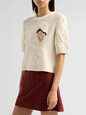 Tanya Taylor Baxter Wool Swan Pointelle Sweater
