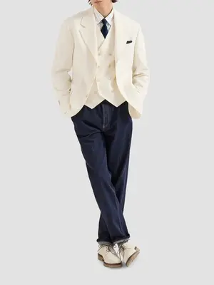 Brunello Cucinelli Virgin Wool And Cotton Chevron One And A Half Breasted Waistcoat