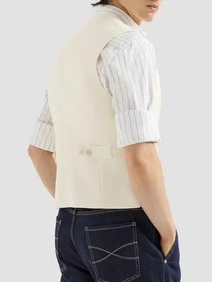 Brunello Cucinelli Virgin Wool And Cotton Chevron One And A Half Breasted Waistcoat