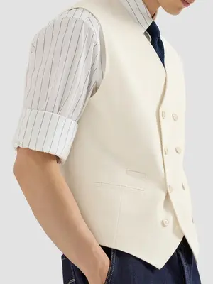 Brunello Cucinelli Virgin Wool And Cotton Chevron One And A Half Breasted Waistcoat