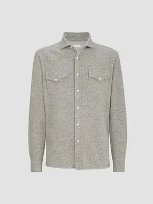 Brunello Cucinelli Techno Cashmere And Cotton Western Shirt Grey