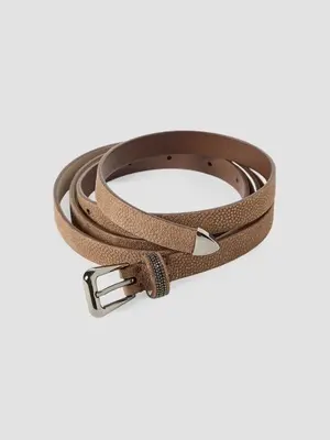 Brunello Cucinelli Sparkling Textured Leather Belt With Shiny Loop