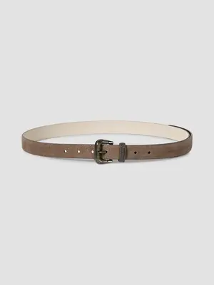 Brunello Cucinelli Sparkling Textured Leather Belt With Monili - Bark