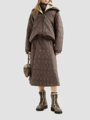 Brunello Cucinelli Water-resistant Matte Nylon Outerwear Coat With Thermore Padding, Shearling And Shiny Zipper Pull
