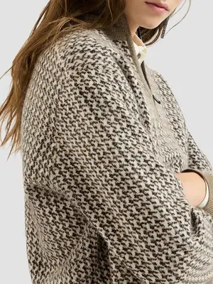 Brunello Cucinelli Mohair, Virgin Wool And Cashmere Sparkling Houndstooth Turtleneck Sweater - Light Brown